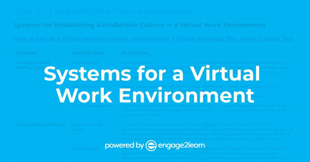 Systems for a Virtual Work Environment One-Pager | engage2learn
